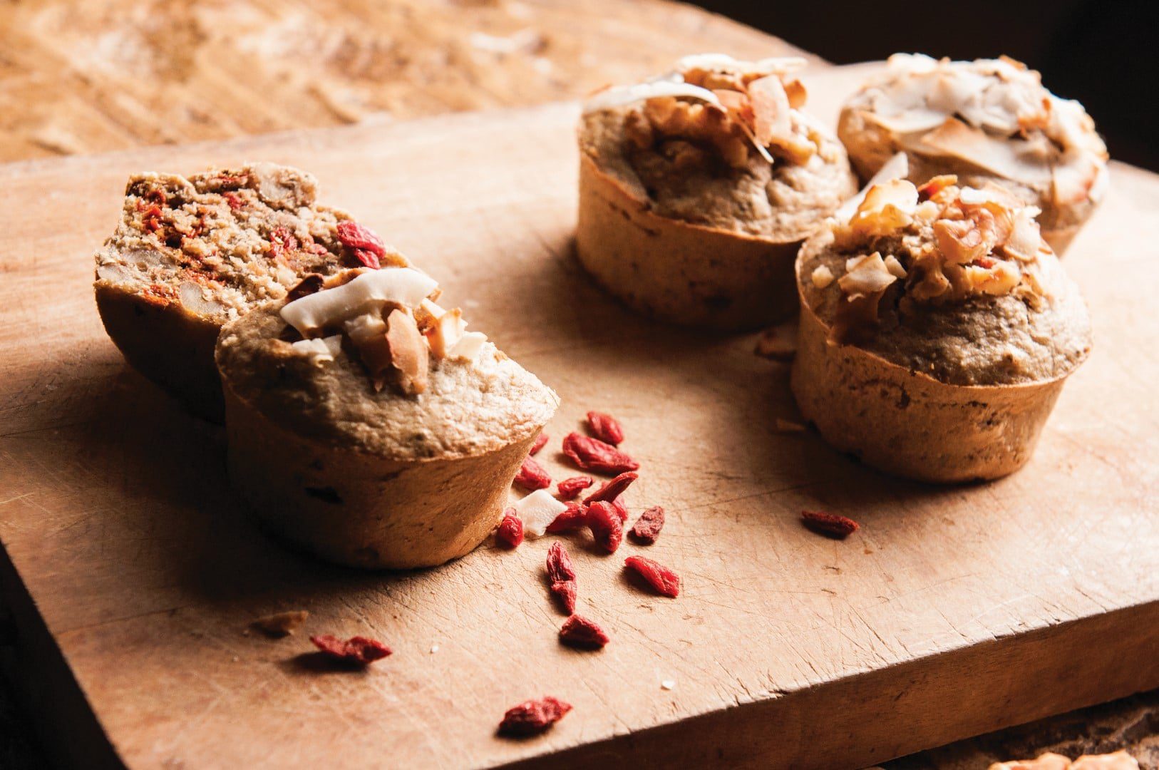 Goji Berry, Chia seed and walnut muffins - Served