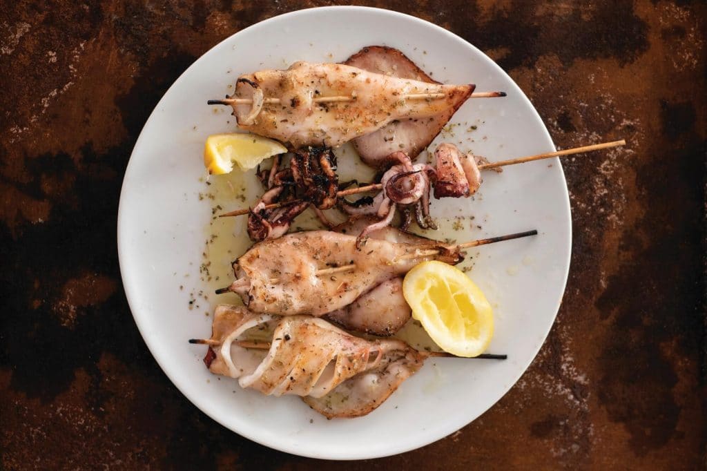 Grilled Calamari, Greek style - Served
