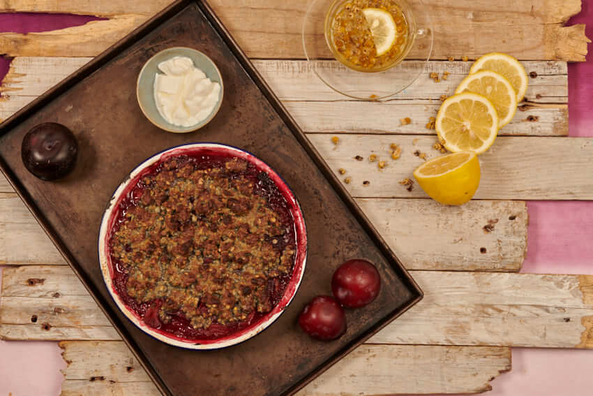 Plum Black Sesame Crumble - Served