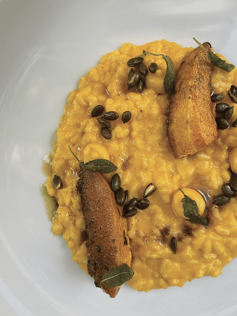 Pumpkin Risotto with Pumpkin Curd + Toasted Pumpkin Seeds - Served